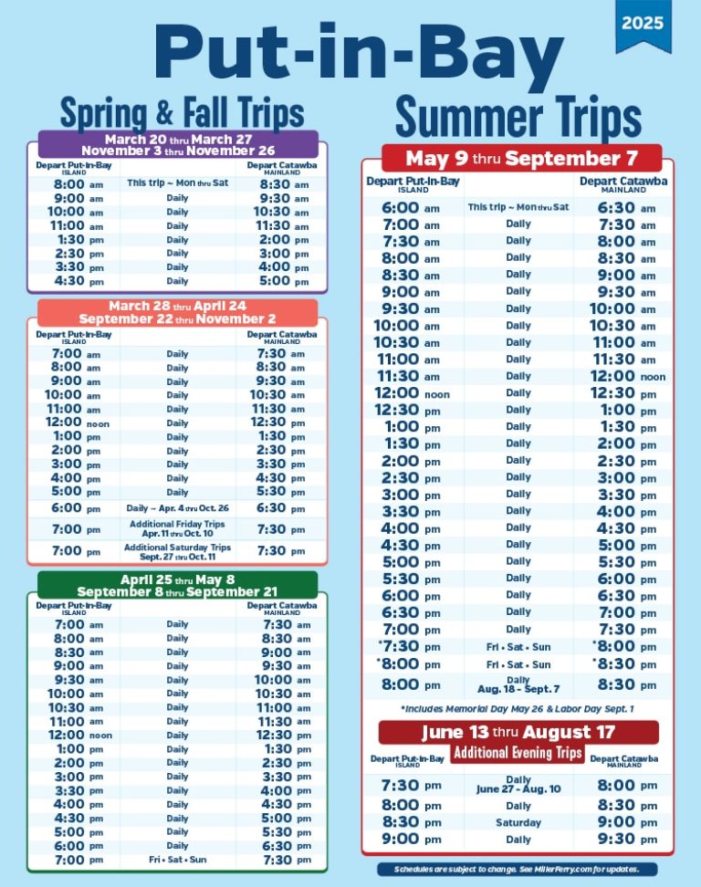 Miller Ferry to Put in Bay | Passenger and Vehicle Schedules